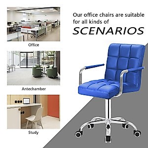 JUMMICO Desk Chair Modern Office Chair with Wheels Vanity Chair PU Leather Mid-Back Rolling Chair Cute Chair for Office, Teen, and Bedroom Desks (Black)