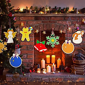 GUDELAK 48PCS Christmas Crafts for Kids, Wooden Christmas Ornaments Unfinished Wood Slices with 6 Styles, DIY Christmas Ornaments Kits for Christmas Tree Holiday Hanging Decorations