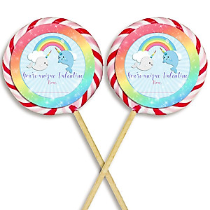 Narwhal Unicorn of The Sea Valentine Party Favor Sticker Labels for Girls, 40 2" Party Circle Stickers by AmandaCreation, Great for Classroom Valentines, Envelope Seals, Gifts & Treats