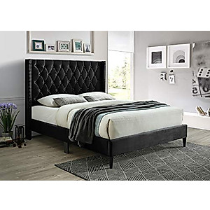 Better Home Products Amelia Velvet Tufted Full Platform Bed in Black