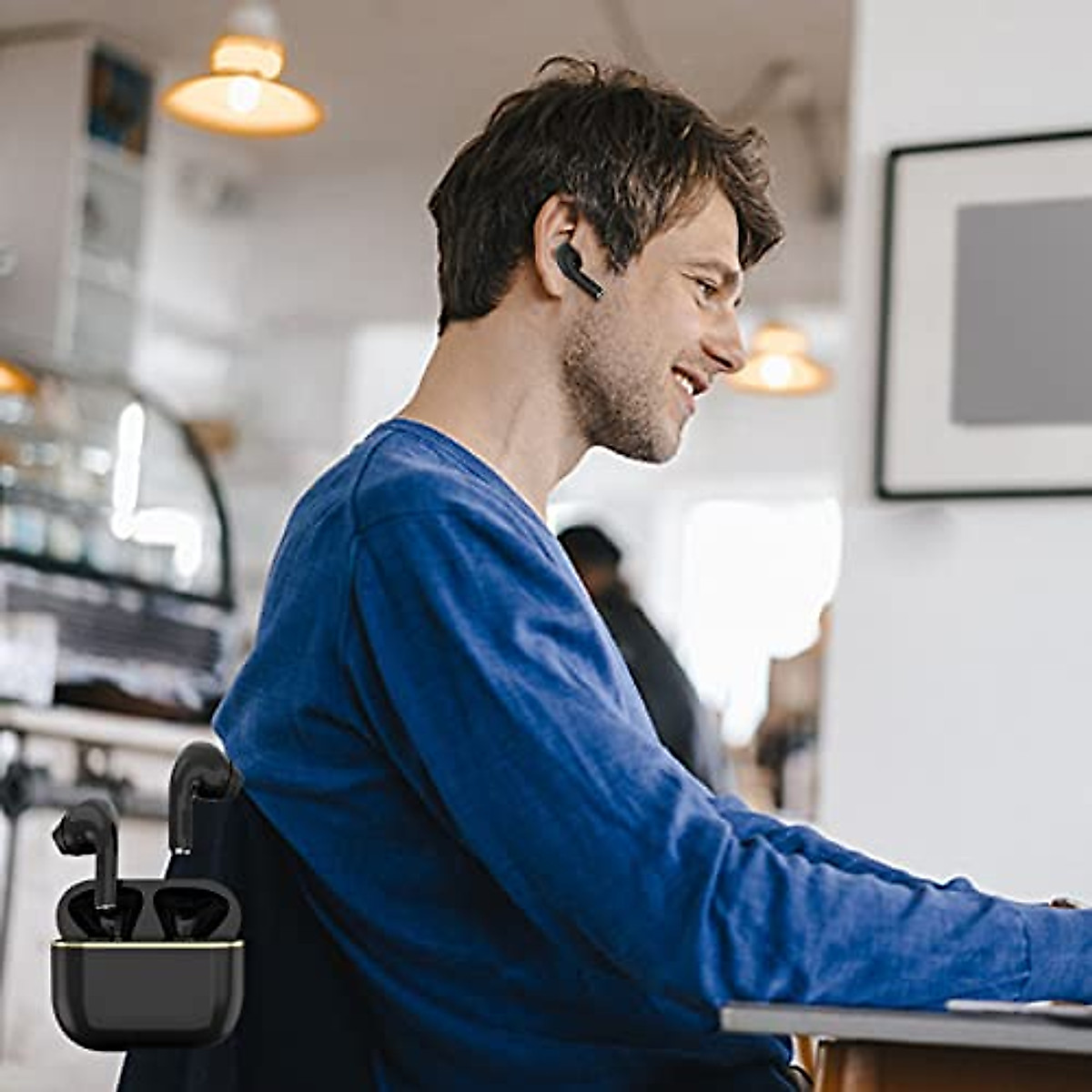 Bluetooth 5.2 Earphones,Wireless Earbuds with Wireless Charging Case,with Earhooks Headset Built-in Mic for Sport,Clear Calls,Work,Music