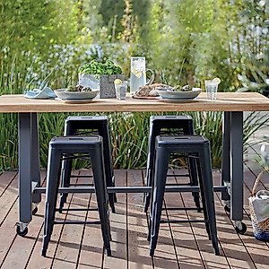 Devoko Metal Bar Stools 24" Indoor Outdoor Stackable Barstools Modern Style Industrial Vintage Counter Bar Stools Set of 4 (24 inch, Black)