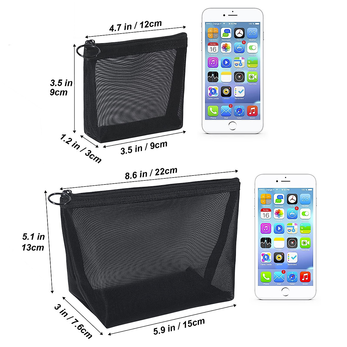 HRX Package Black Mesh Makeup Bag, 4pcs Travel Cosmetic Pouches with Zipper Toiletry Organizer Case for Purse Diaper Bag Tote Bag