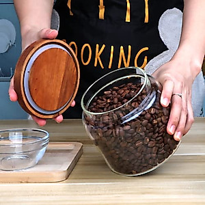 Datttcc Glass Jars,Set of 4 Glass Food Storage Containers with Wooden Lids,Clear Glass Canister Sets for Sugar,Tea,Coffee,Snack,Spice,Herbs(33 oz/ 1000 ml)