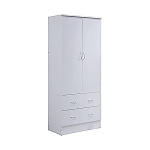 HODEDAH IMPORT Two Door Wardrobe, with Two Drawers, and Hanging Rod, White.