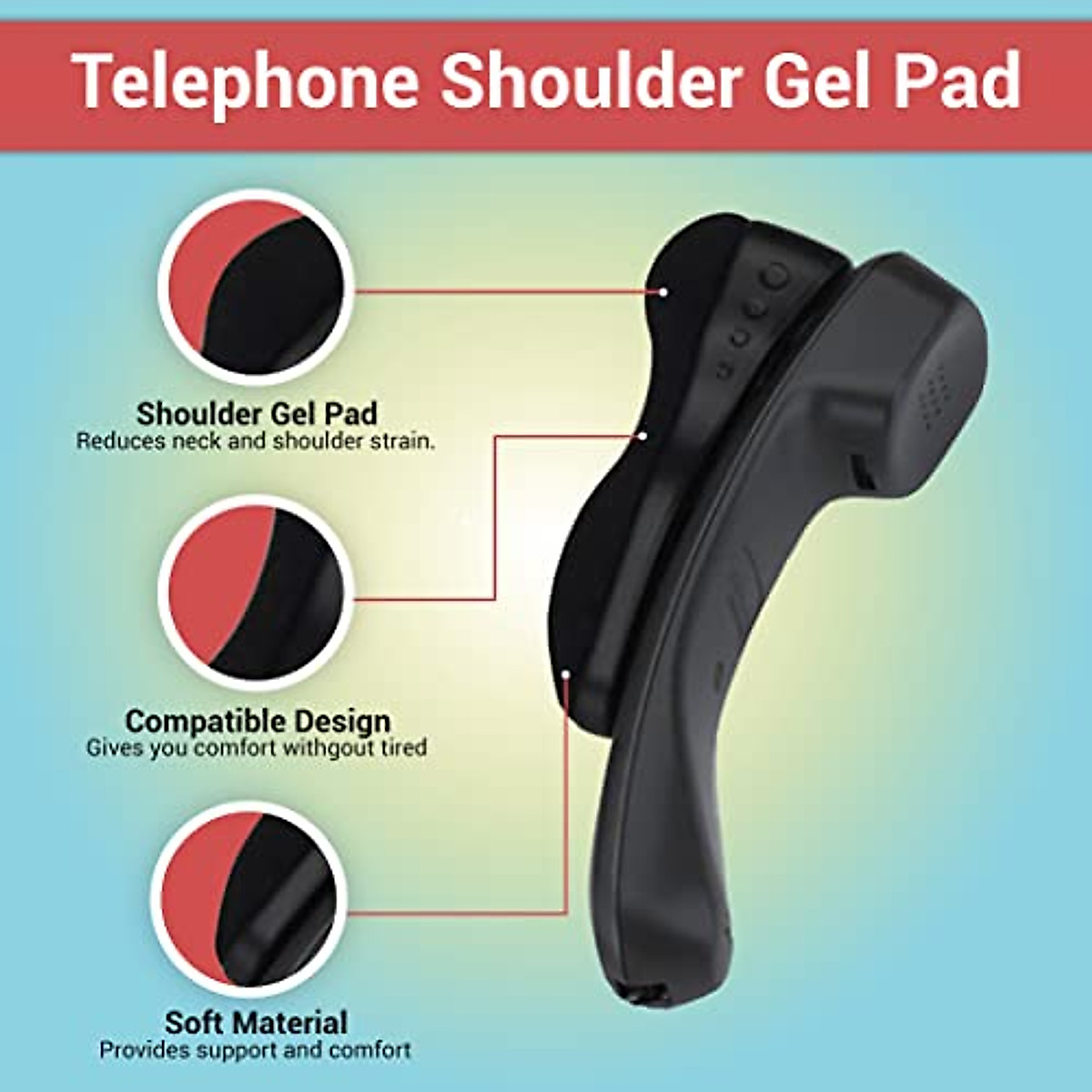 1InTheOffice Telephone Handset Shoulder Rest, Phone Cushion Gel Padded Black, 1 Pack
