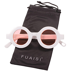 Fuaisi Retro Fashion Oversized Thick Bold Frame Round Sunglasses Anti-UV Outdoor Colorful Glasses (White Frame/Pink Lens)