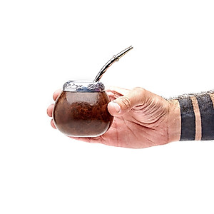 BALIBETOV Premium Mate Kit - 1 Natural Calabash Mate Cup, 1 Modern Stainless Steel Mate Cup, 3 Bombillas (Mate Straw) and 2 Cleaning Brush - All Included.