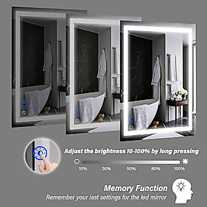 Butylux 32x24 inch LED Bathroom Mirror with Adjustable, Stepless Dimmable, Anti-Fog, Wall Mounted Lighted Bathroom Mirror with Smart Touch Button, Memory Function, 3000K-6000K (Horizontal/Vertical)