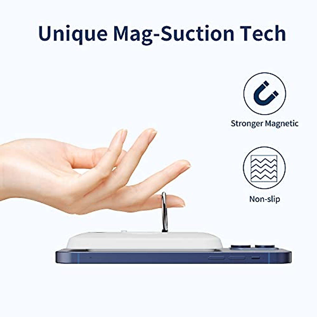 iWALK Magnetic Wireless Power Bank, 6000mAh Portable Charger with Finger Holder, Stronger Magnet Stick for Phone with Unique Mag-Suction Tech, Only Compatible with iPhone 14/13/12 Pro Max