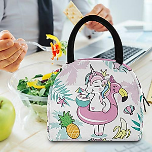 OREZI Beautiful Unicorn Flamingos Palm Leaves School Lunch Bag for Girls Boys,Insulated Lunch Tote Bag,Leakproof Container Lunchbox for Woman Men Work Picnic Hiking Fishing