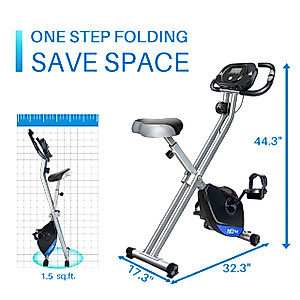 Foldable Exercise Bike, Solid X Frame Magnetic Resistance 300 lb Capacity Stationary Bikes Indoor Cycling for Home Gym