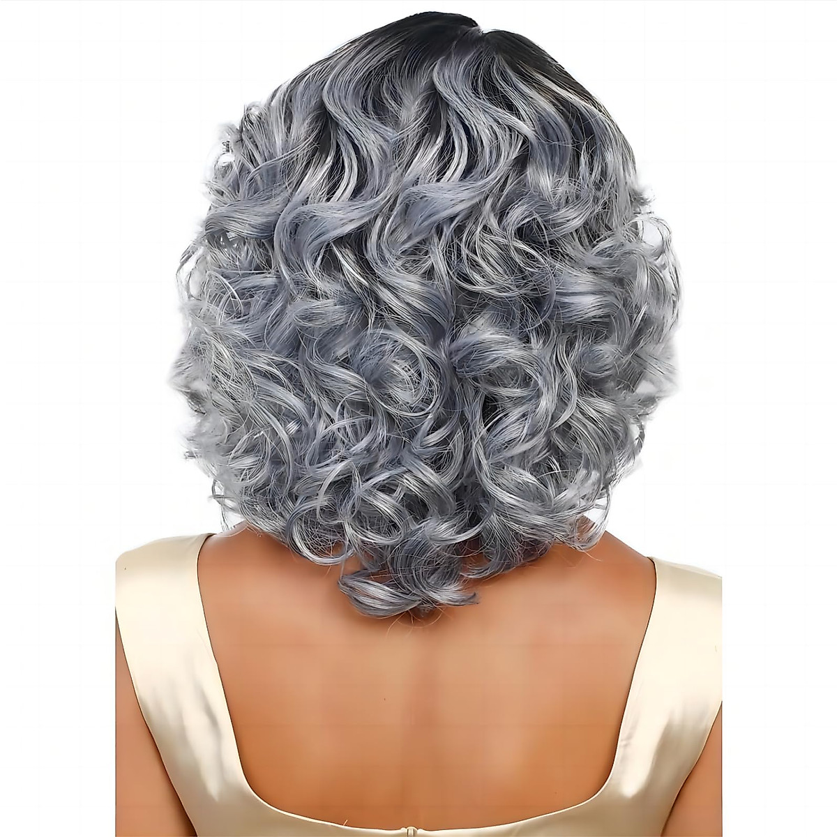 BXzhiri Short Curly Hair Wigs Grey Human Hair Lace Wigs European and American Women's Styling Cool Wig