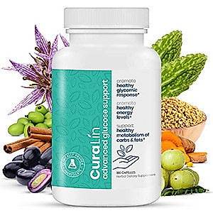 CuraLin Blood Sugar Support Supplement - Promotes Healthy Glucose Levels Already in The Normal Range - Clinically Tested, Effective, and 100% Natural - 180 Capsules - 30 Day Supply