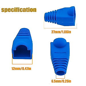 PETECHTOOL RJ45 Cat6 Pass Through Connectors Gold Plated 8P8C Ends and Blue Strain Relief Boots for CAT6 RJ45 Ethernet Network Cable Connector Plug Cover 100/100 (200 Packs Total)