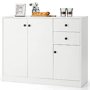 PETSITE Buffet Cabinet, Kitchen Sideboard with Storage Cabinets & Drawers, Modern Credenza Coffee Bar Server Console Table Cupboard for Entryway Living Dining Room, White