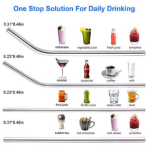 Reusable Straws with Case, Metal Straw Reusable Straws Drinking Straws Portable Eco Friendly Straight and Curved Stainless Steel Straws 8 Set with 2 Straw Cleaner