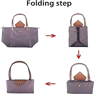 Tote Bag for Women, Large Lightweight Nylon Shoulder Handbags And Travel Work Purse, Foldable With Zipper Top Handle (Black)