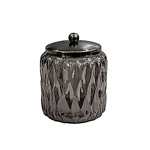 nu steel GLA328D-1 Glacier Collection Glass with Black Finish Metal Trim Bathroom Vanity Countertop Storage Organizer Canister Jar for Cotton Swabs, Rounds, Balls, Makeup Sponges-Smoke, Black