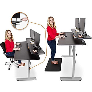 Stand Steady Tranzendesk 55 in Standing Desk with Clamp On Shelf | Easy Crank Height Adjustable Stand Up Workstation w/Attachable Monitor Riser | Holds 3 Monitors & Adds Desk Space (55/Silver Base)