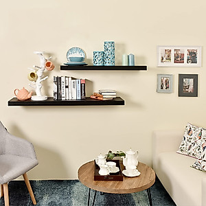 36 Inches Length Floating Shelves, Wall Shelf Set of 2, 12 inches Deep Hanging Shelf with Invisible Brackets, for Bathroom, Bedroom, Toilet, Kitchen, Office, Living Room Decor, Espresso Shelf