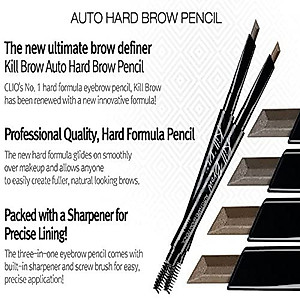CLIO Kill Brow Auto Hard Eyebrow Pencil | Dual-End, Long Lasting, Waterproof, Smudge-Resistant, Spoolie Brush, Sharpener | Natural Brown (#01)