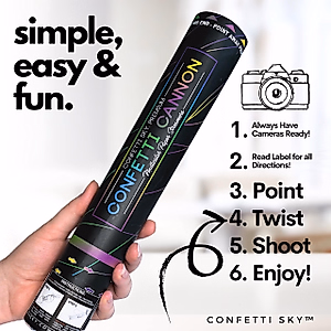 Confetti Sky [6 Pack] 12 Inch Streamer Cannons | Multicolor Streamers Cannons for Wedding Celebration, Birthday Party, Pranks, Graduation, Christmas Eve and New Year Celebrations (Multicolor)