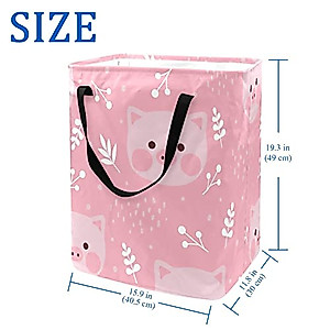 Cute Pig Print Collapsible Laundry Hamper, 60L Waterproof Laundry Baskets Washing Bin Clothes Toys Storage for Dorm Bathroom Bedroom