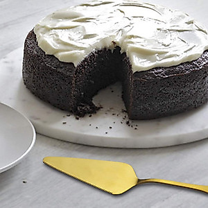 Gold Pie Server Stainless Steel, HOFTEN Cake Pie Pastry Server Set of 5, Professional Dessert Server For Cake Cheese Pie Pizza and more, Serrated Cake Knife （8.93inch Length)