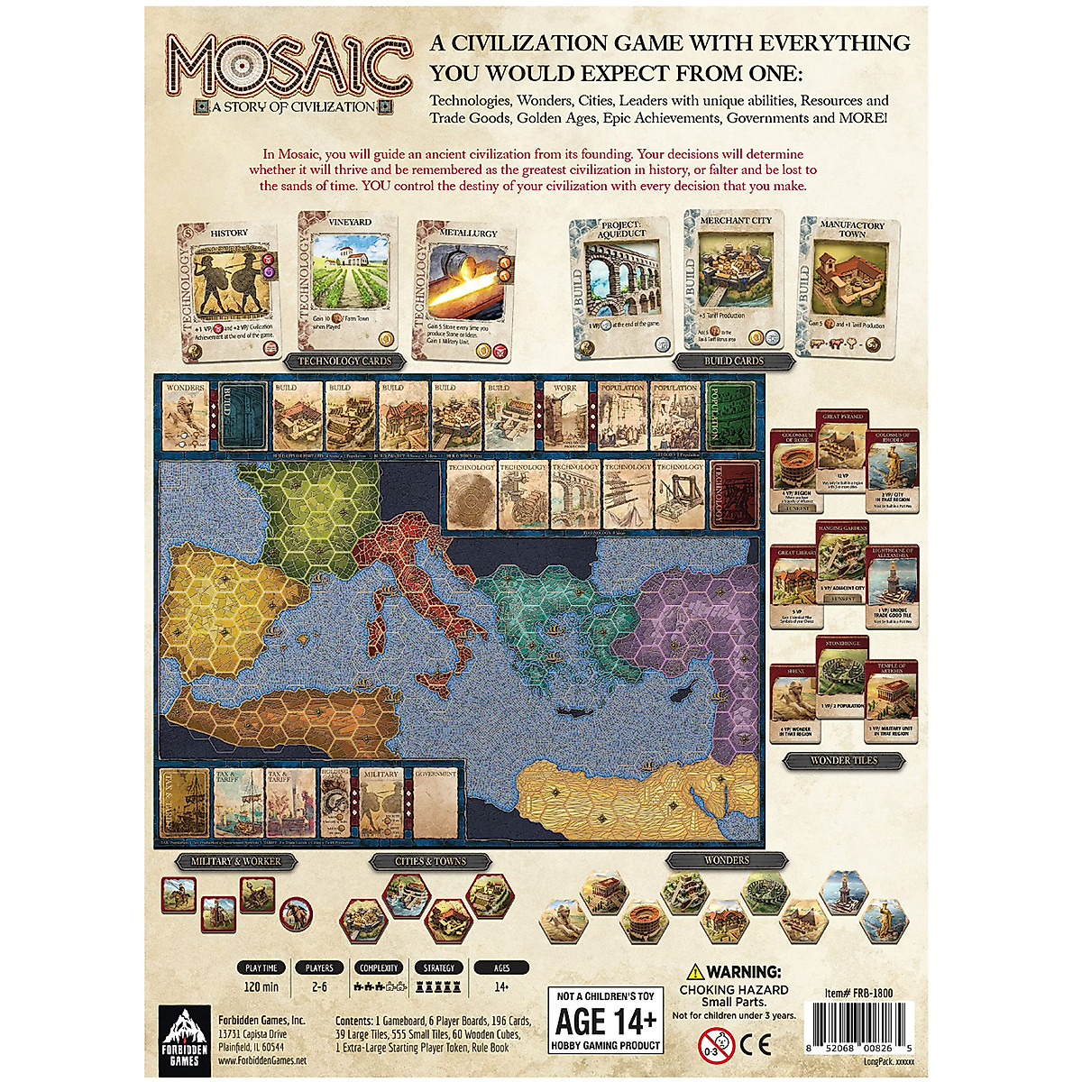 Mosaic: A Story of Civilization - Strategy Board Game for Adults and Family | Fast, Fun, Action-Selection and Area Control Game | 1-6 Players | Ages 14 and Up | 120 Minutes | by Forbidden Games