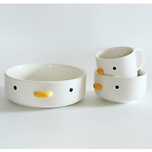 PURROOM Funny Cute Duck 6'' Salad Bowl, Handmade Glaze Chick Safety Ceramics Large Pasta Bowls, Home Family, Friend.