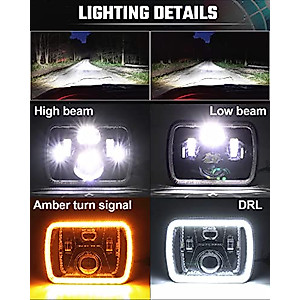UNI-SHINE New DOT 5x7 LED Headlights 2PCS Sealed Beam 7x6 Led Headlights 110W 200% Brighter, Turn signal DRL Hi/Low Beam Compatible with Jeep XJ YJ express Pickup H6054 H5054 6052 6053 Replacement