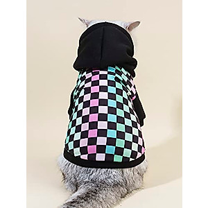 QWINEE Dog Hoodie Pet Clothes Checkered Cold Weather Clothes Winter Sweatshirt for Cat Puppy Small Medium Dogs Kitten Multicolor L
