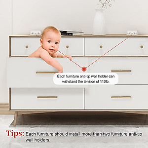 EUDEMON Baby Safety Anti-Tip Furniture Anchor Straps, Furniture Anti-Tip Wall Holder for Children&Pets, Childproof Anti-tip Furniture Wall Anchors, Easy to Install(Transparent,2 Pack)