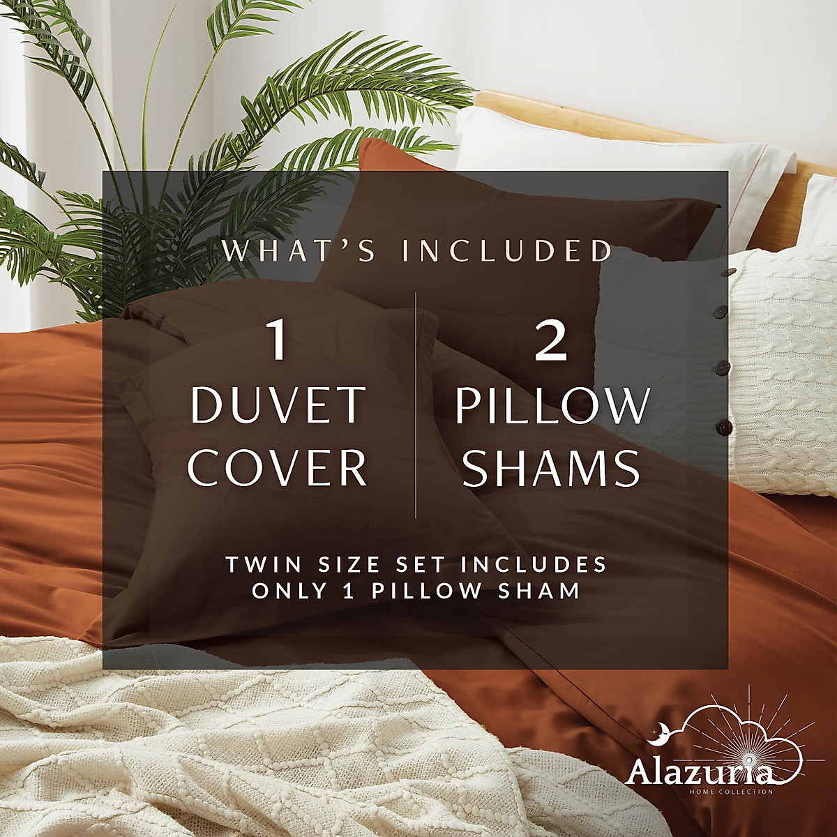 ALAZURIA Queen Size Duvet Cover - 3 Piece Bedding Set (1 Duvet Cover & 2 Pillow Shams) Soft Double Brushed Comforter Cover w/Zipper Closure & Corner Ties - No Comforter (90" X 90", Burnt Orange)