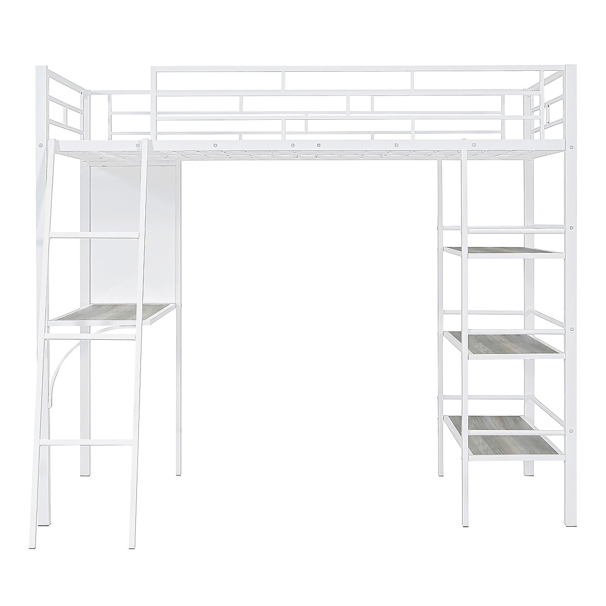 Harper & Bright Designs Metal Twin Size Loft Bed with Desk, Loft Bed Twin with 3 Layers of Shelves, Space Saving Twin Loft Bed with Desk Underneath and Whiteboard for Kids Girls,Boys,White