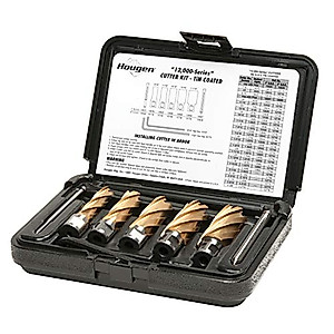 Hougen 12702 "12,000-Series" Annular Cutter Kit 9/16, 11/16, 13/16, 15/16, 1-1/16" 2-Inch Depth of Cut TiN Coated 3/4-Inch Weldon Shank For Magnetic Drills