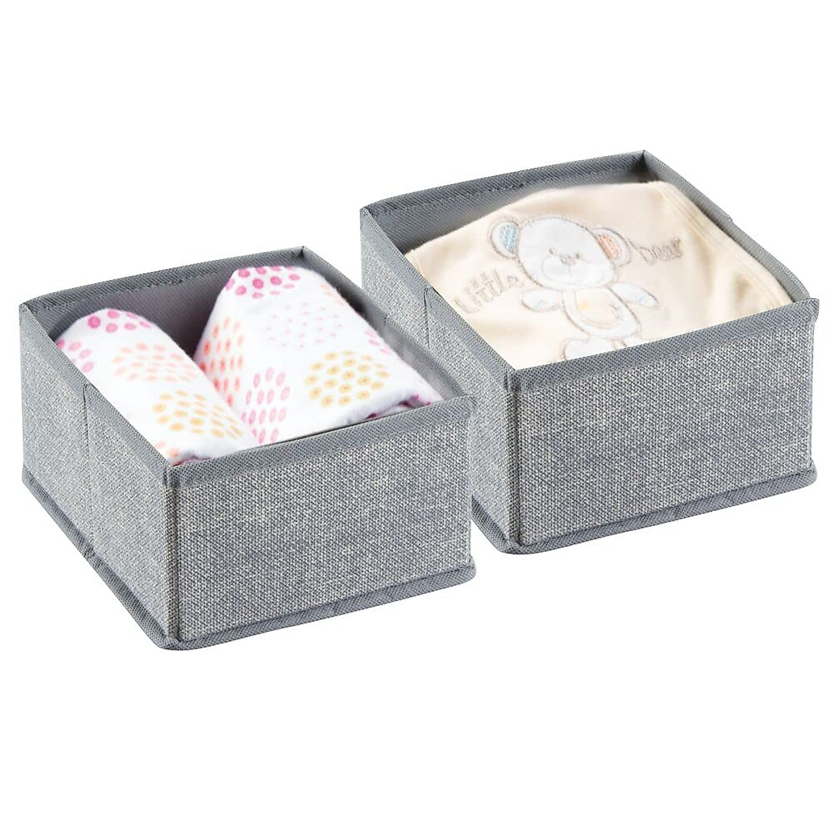 mDesign Soft Fabric Dresser Drawer and Closet Storage Organizer, Bin for Child/Kids Room, Nursery, Playroom, Bedroom - Textured Print with Solid Trim, 6 Pack - Gray