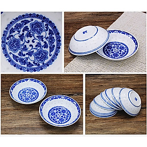 Fashion & Lifestyle Blue and White Floral Ceramic Dip Bowls Set, Porcelain Dip Mini Bowls Soy Sauce Dish, dipping Bowls, Appetizer side dishes for party, family,set of 6