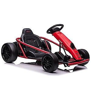 24V Go Kart for Kids 8-12 Years, 300W*2 Extra Powerful Motors, 9Ah Large Battery 8MPH High Speed Drifting with Music, Horn,Max Load 175lbs Outdoor Ride On Toy for Teens,Red