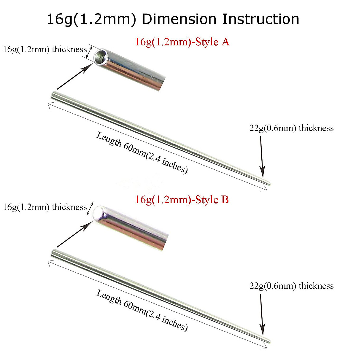 NewkeepsR 2PCS-16G(1.2mm) 316L Steel Calor Style Taper Insertion Pin for Ear/Nose/Navel/Nipple/Lip/Eyebrow Stretcher, Body Piercing Stretching Kit Assistant Tool