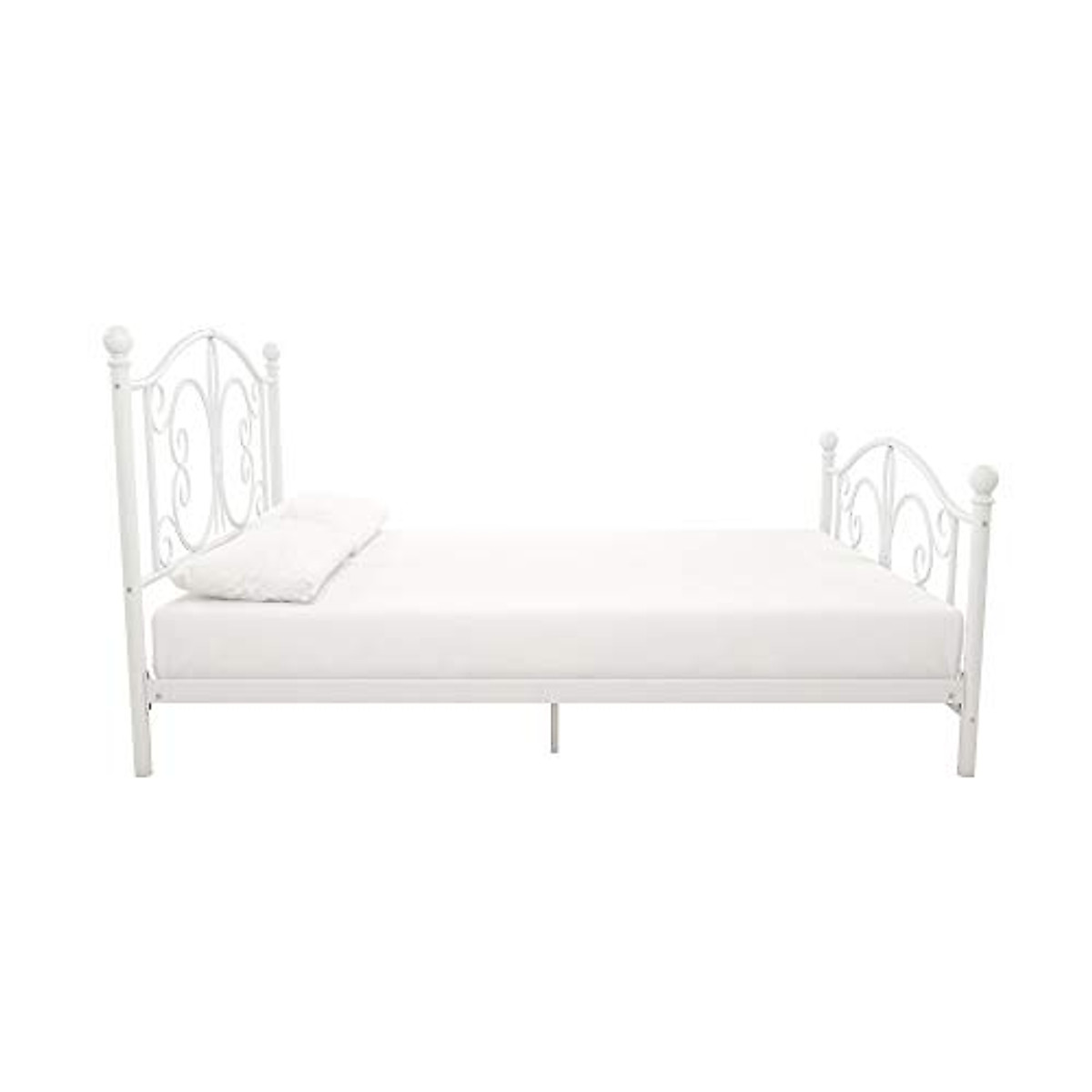 DHP Bombay Metal Platform Bed with Parisian Style Headboard and Footboard, Adjustable Base Height for Underbed Storage, No Box Spring Needed, Full, White