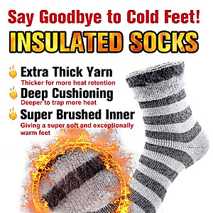 Busy Socks Winter Warm Thermal Socks for Men Women Extra Thick Insulated Heated Crew Boot Socks for Extreme Cold Weather, Large, 1 Pair Light Grey Striped
