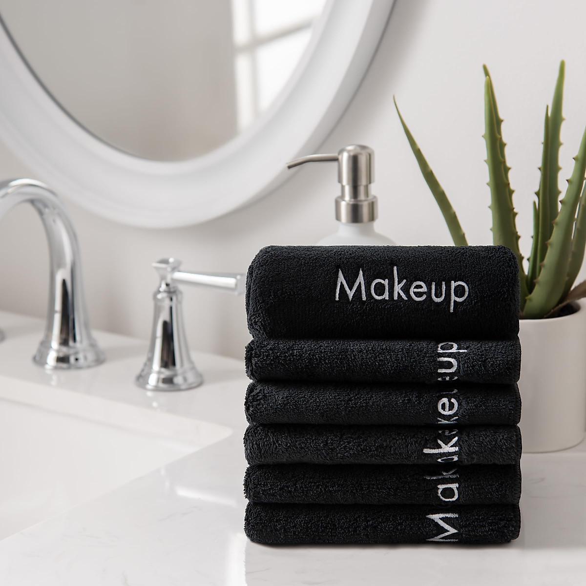 Arkwright Makeup Towels - Pack of 6 - Ultra Soft & Gentle Microfiber Coral Fleece Washcloth Face Make Up Remover, Reusuable Eraser Cloth Essentials for Hosts & Artists, 13 x 13 in, Black