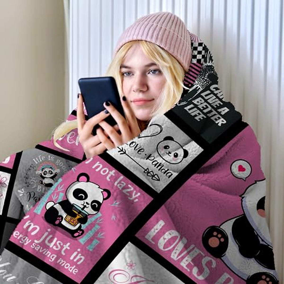 Panda Blanket Gifts for Girls Women Soft Warm Flannel Panda Lovers Throw Blanket Panda Birthday Gifts for Adults Kids 50"x40"