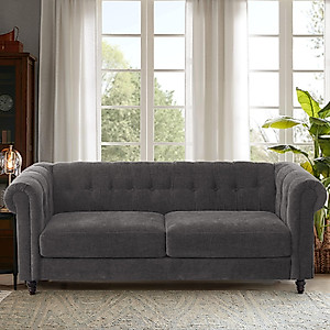 ABCASA 81" Modern Sofa Couch 3 Seater Tufted Chesterfield Sofa for Living Room Chenille Grey(23 Deep Seat)