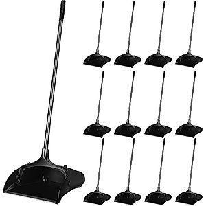 Maxcheck 12 Pcs 37 Inch Lobby Dust Pan Bulk Upright Lobby Dust Pan Plastic Commercial Dustpan with Long Handle Upright Standing Dustpan Heavy Duty for Lobby Office Home Indoor Outdoor Use (Black)