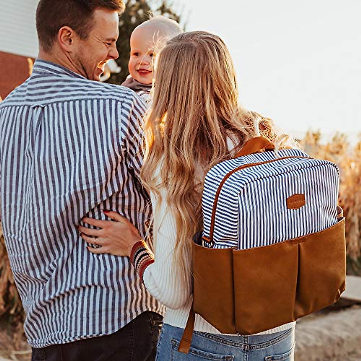 JJ Cole Popperton Boxy Backpack Diaper Bag, Ticking Stripe