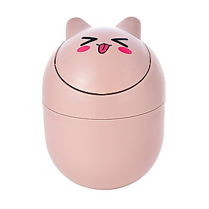 Luxshiny Desktop Trash Can with Lid Mini Waste Basket Cute Cat Dustbin Portable Garbage Bin Trash Household Cleaning Tools for Home Office Living Room Bathroom Kitchen