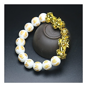 DYLIJU Bracelets Men Wealth Bracelet Feng Shui Pi Xiu Bracelet Stone Beads Black Obsidian Men Women Couples Bracelet Wristband Jewelry Mens Bracelet (Length : 17cm, Metal Color : 09)